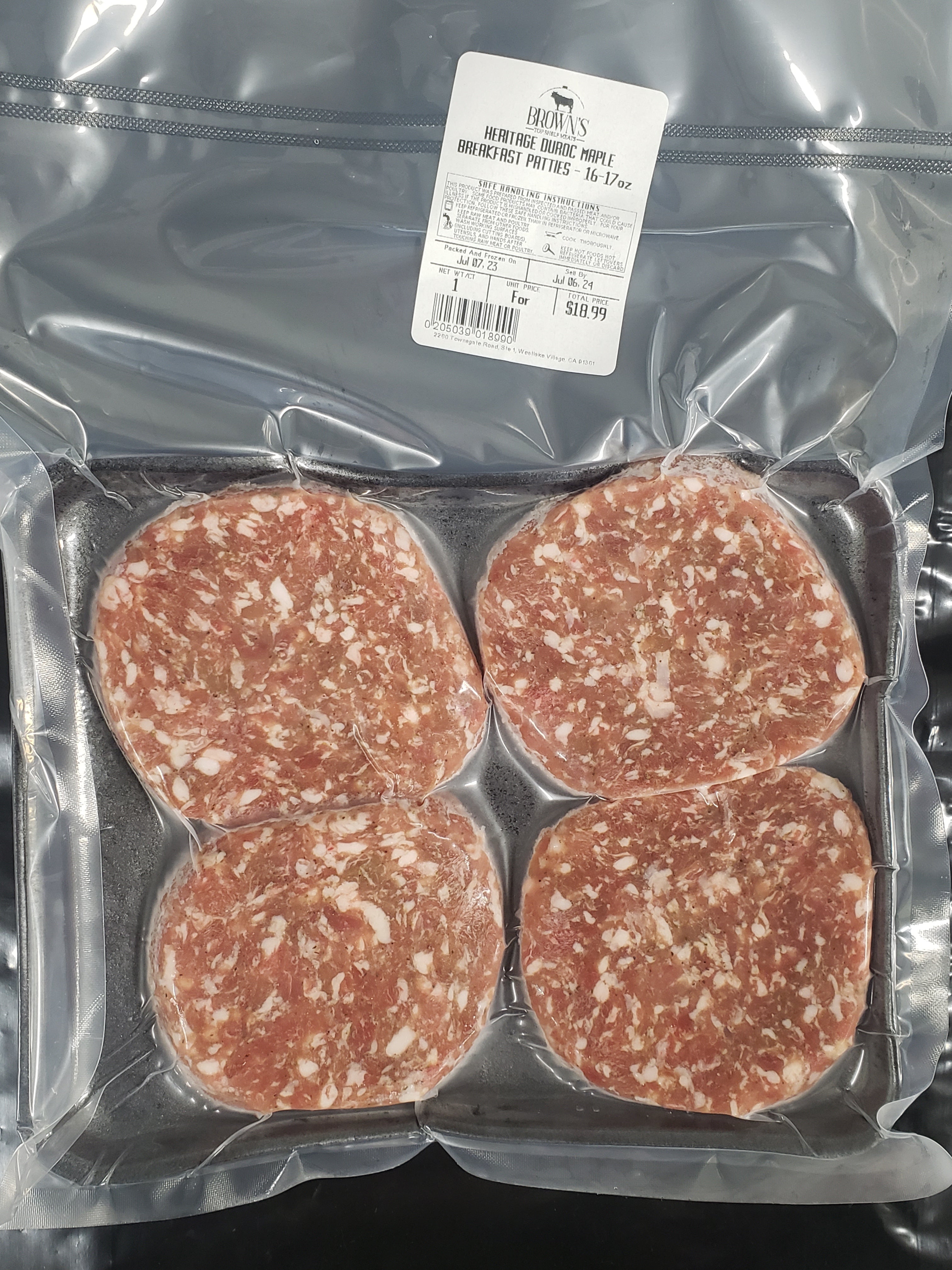 HERITAGE DUROC MAPLE BREAKFAST PATTIES - 16-17 OZ PACK – Brown's Top ...