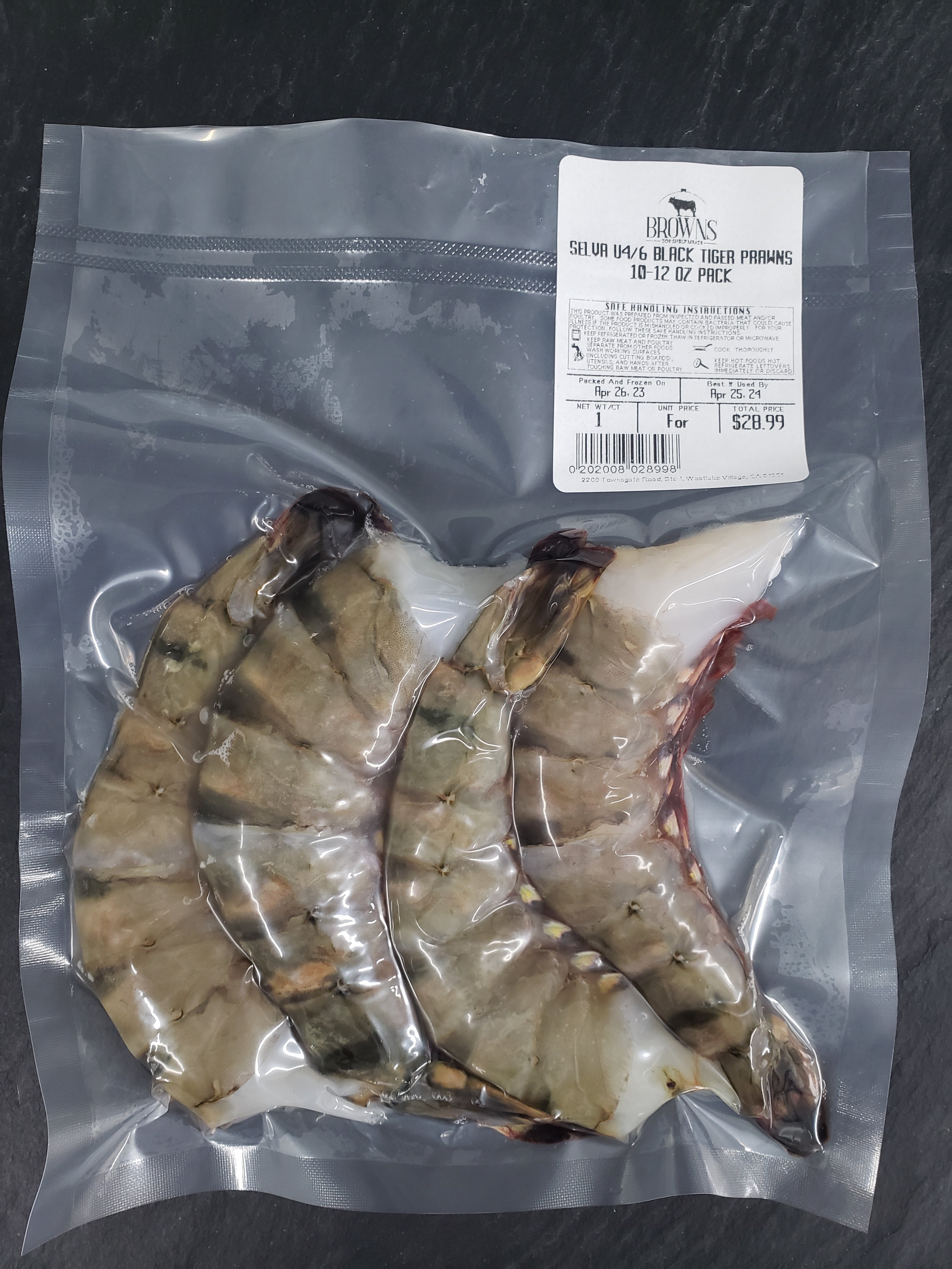 SELVA U4/6 BLACK TIGER PRAWNS 10-12 OZ PACK – Brown's Top Shelf Meats