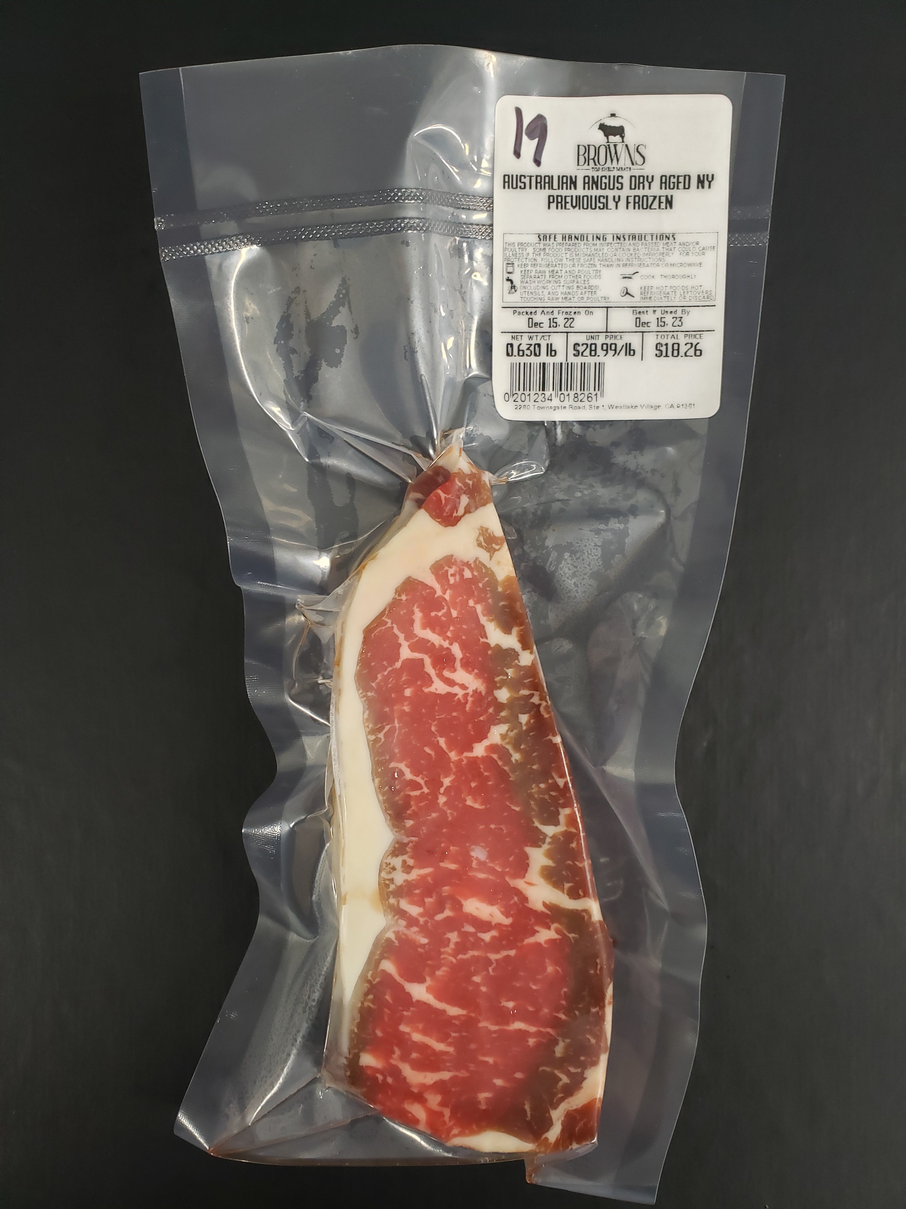 AUSSIE ANGUS DRY AGED NY STEAK #19 – Brown's Top Shelf Meats