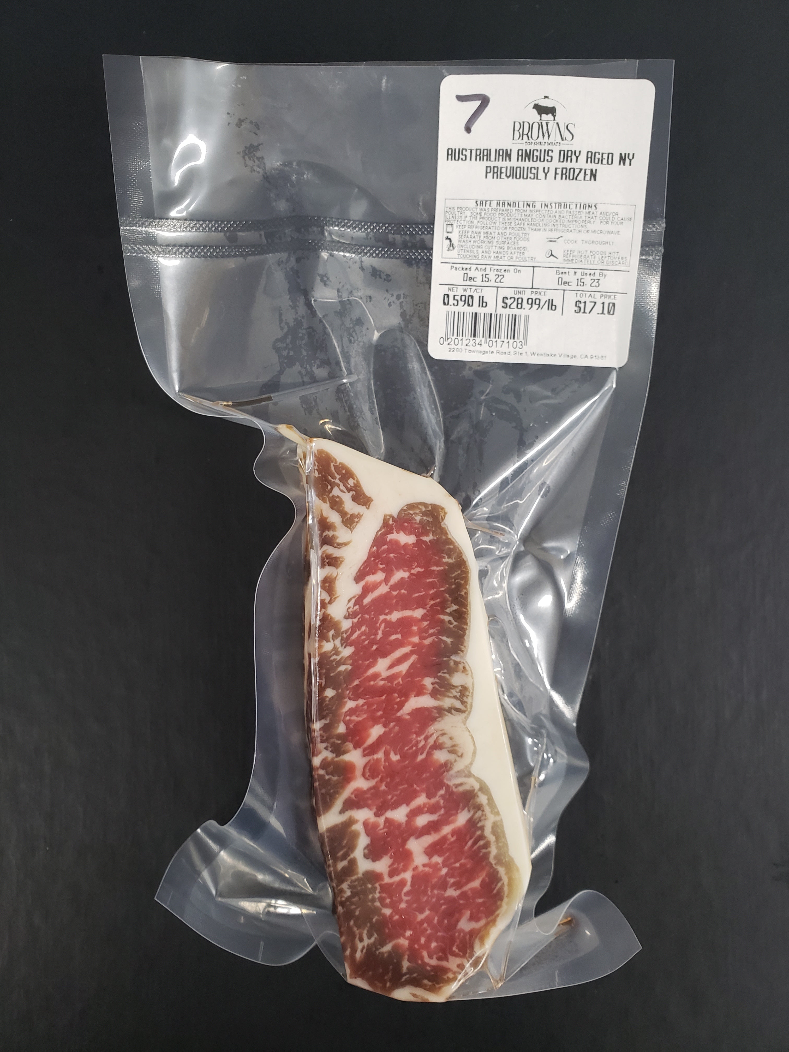 AUSSIE ANGUS DRY AGED NY STEAK #7 – Brown's Top Shelf Meats