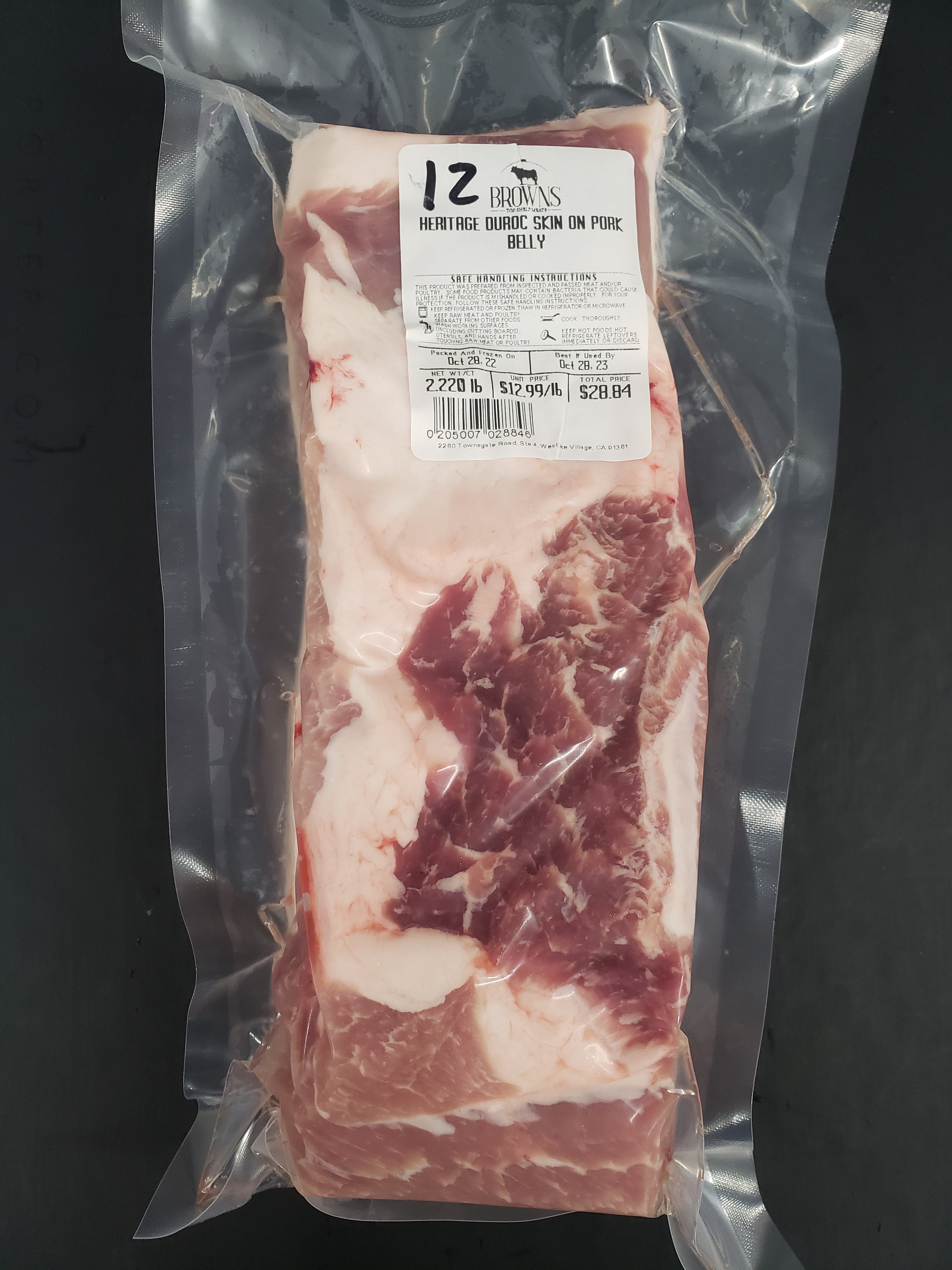 HERITAGE DUROC SKIN ON PORK BELLY #12 – Brown's Top Shelf Meats