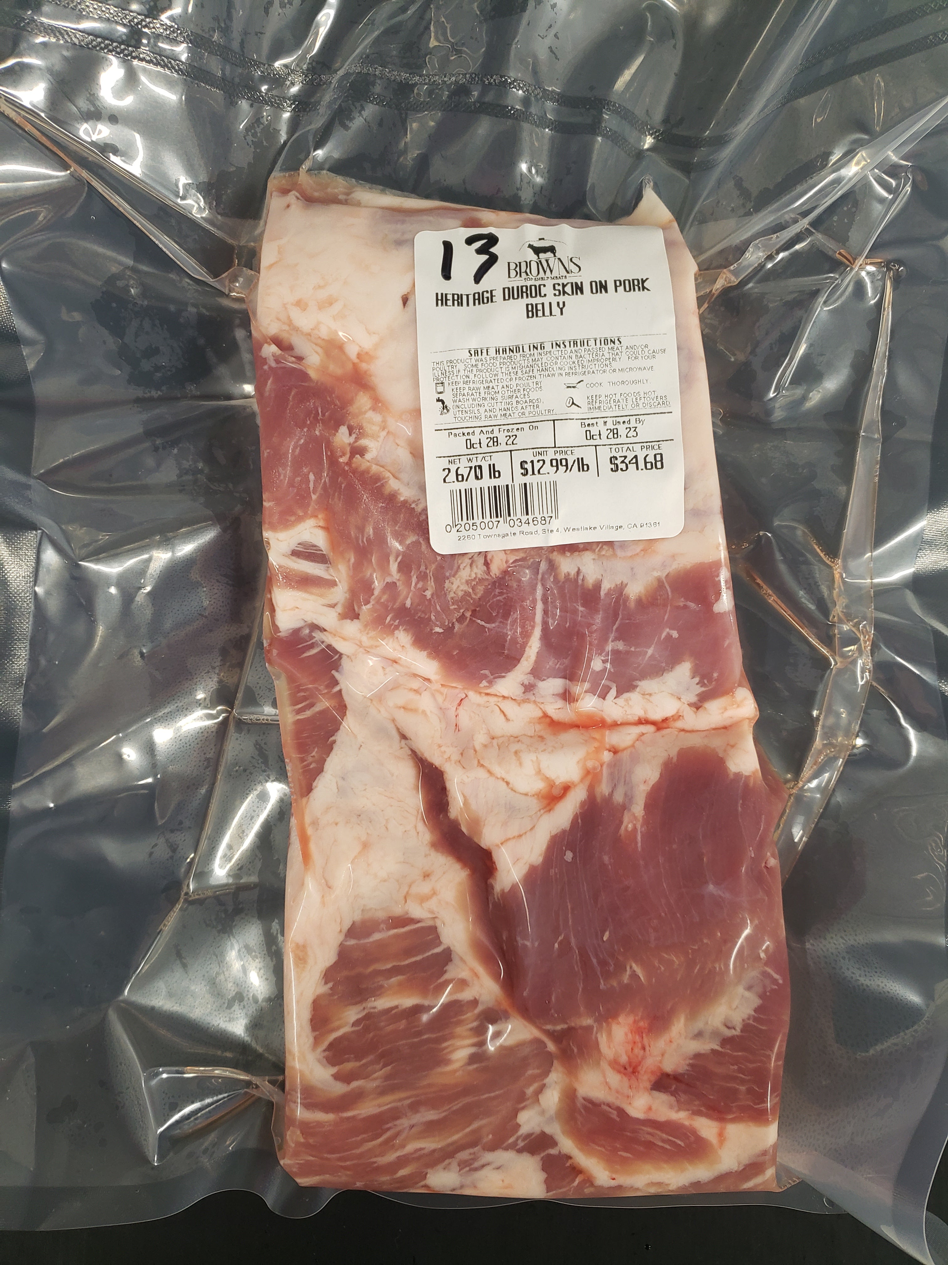 HERITAGE DUROC SKIN ON PORK BELLY #13 – Brown's Top Shelf Meats