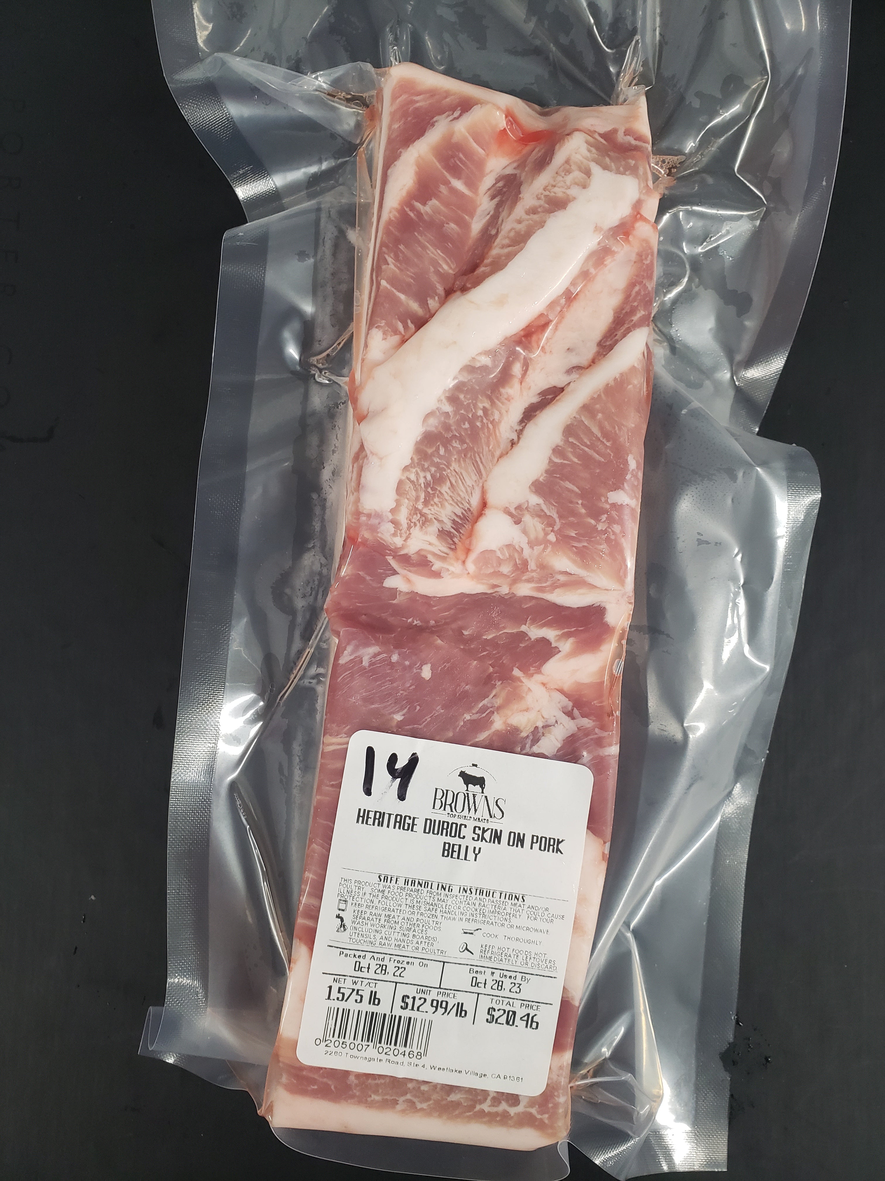 HERITAGE DUROC SKIN ON PORK BELLY #14 – Brown's Top Shelf Meats