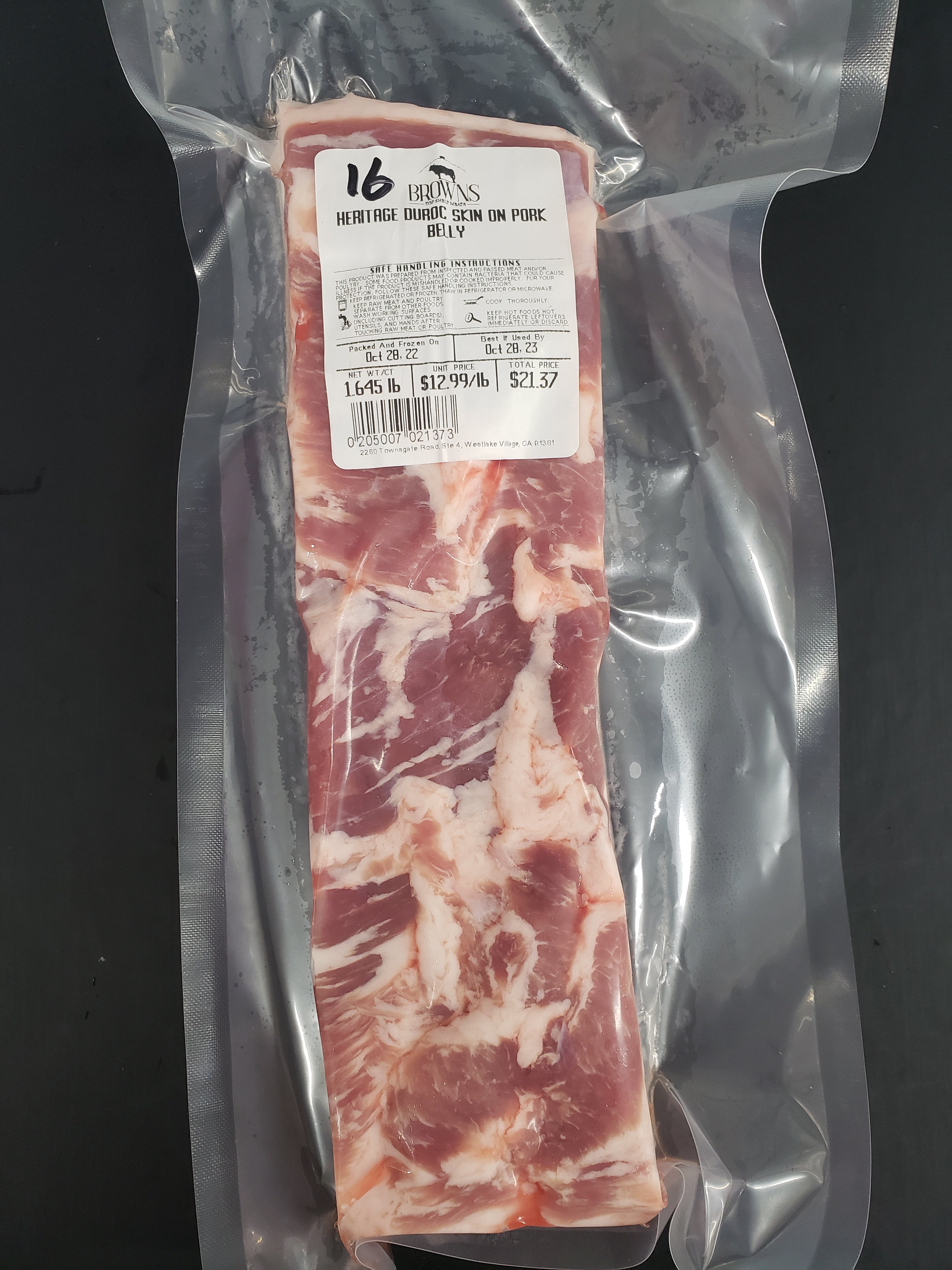 HERITAGE DUROC SKIN ON PORK BELLY #16 – Brown's Top Shelf Meats