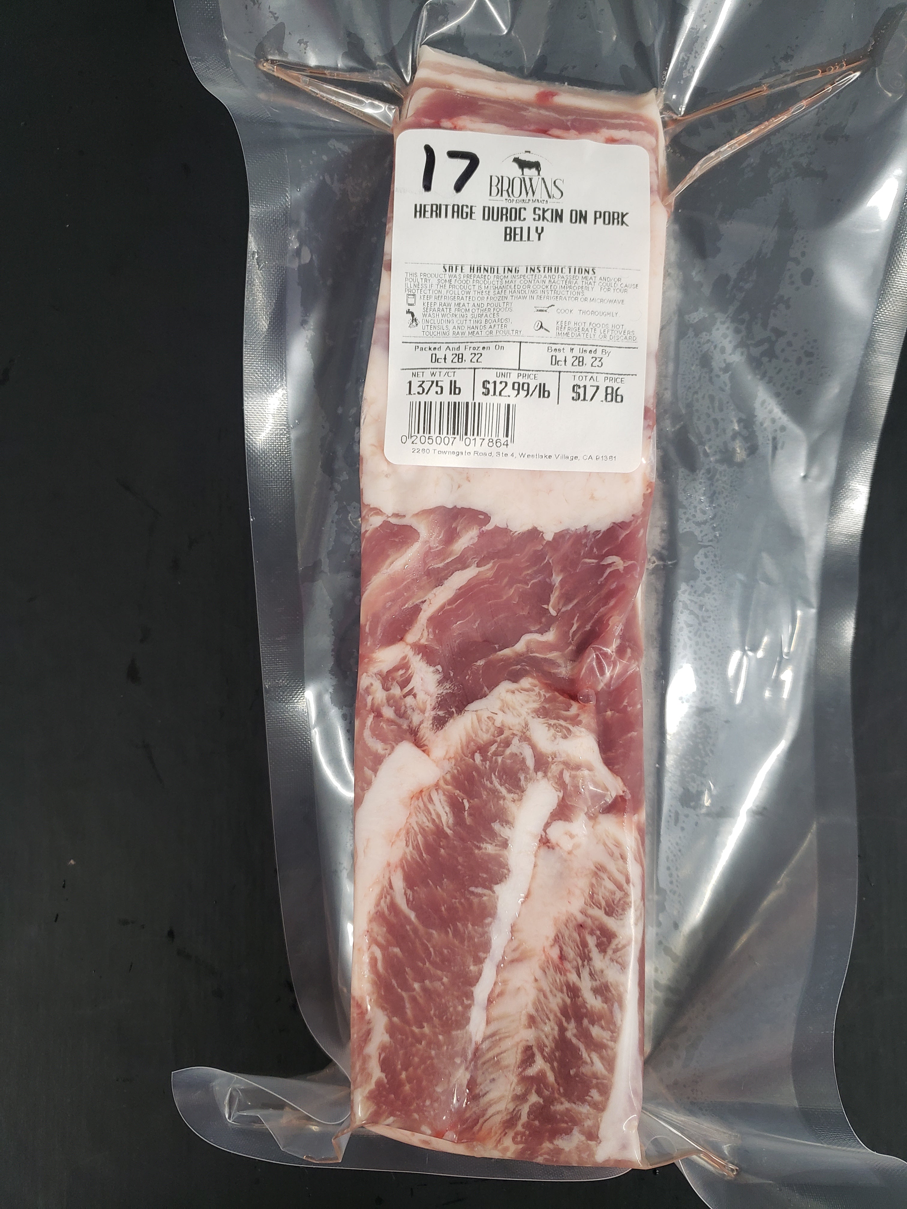 HERITAGE DUROC SKIN ON PORK BELLY #17 – Brown's Top Shelf Meats