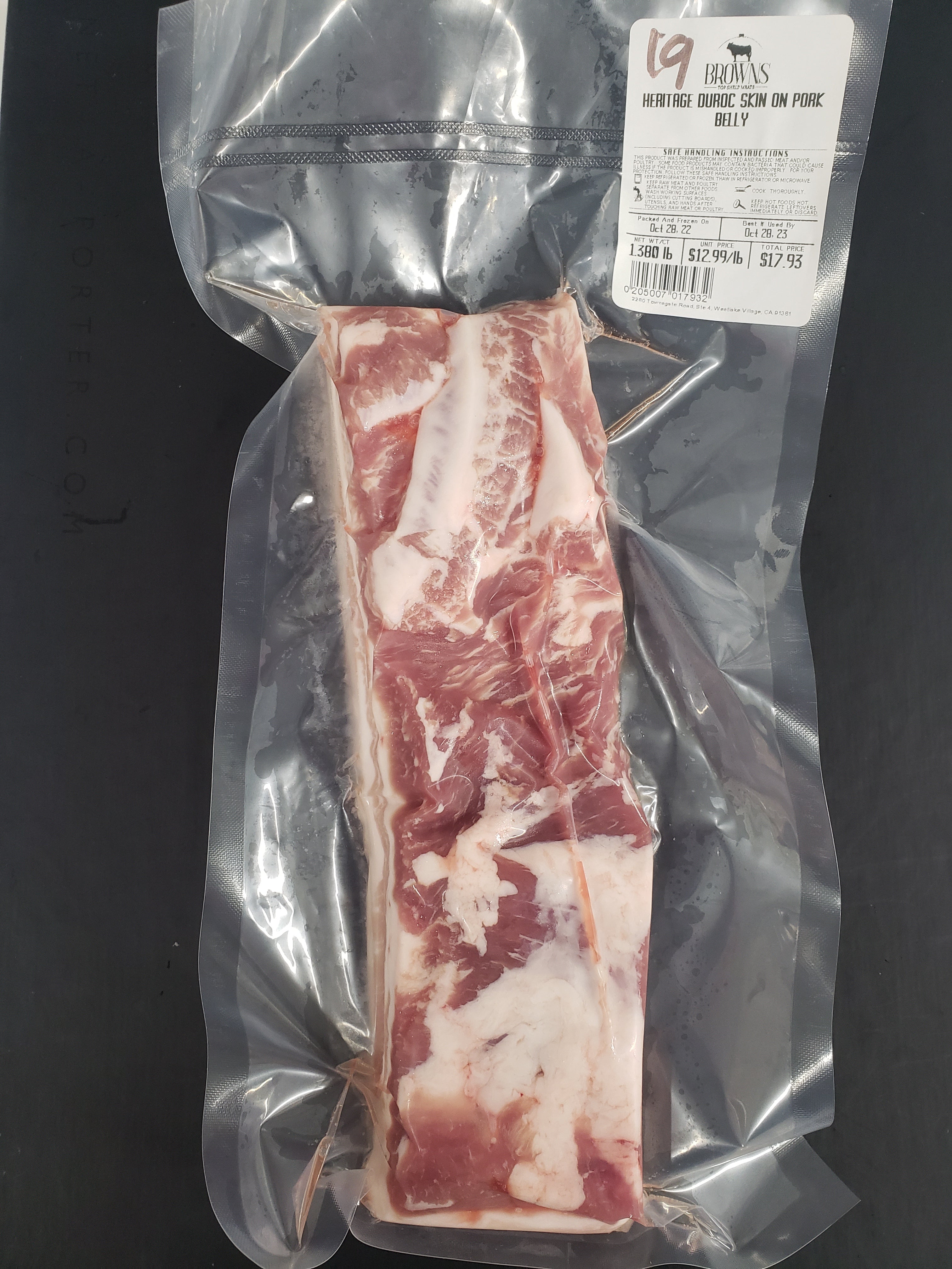 HERITAGE DUROC SKIN ON PORK BELLY #19 – Brown's Top Shelf Meats