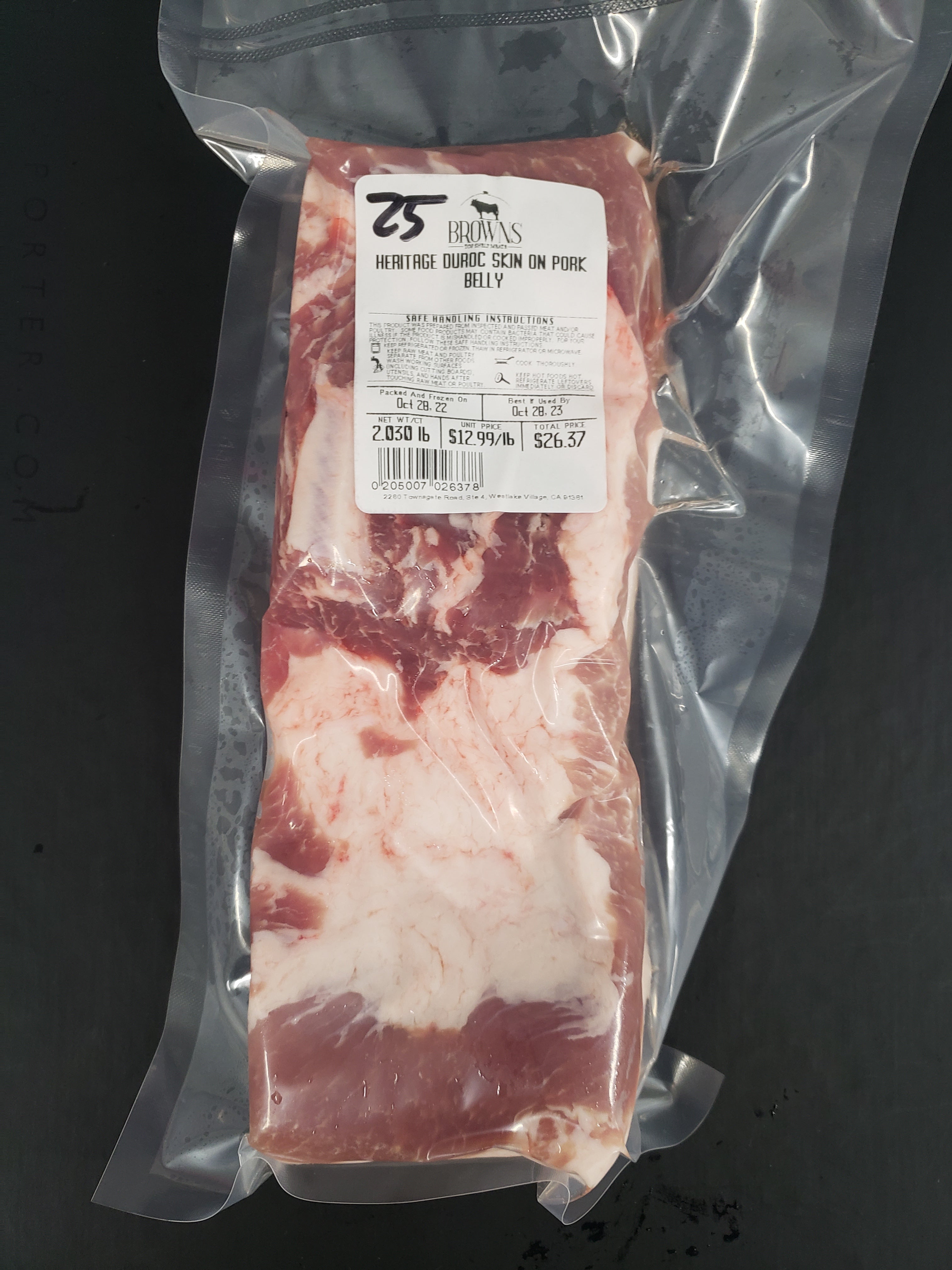 HERITAGE DUROC SKIN ON PORK BELLY #25 – Brown's Top Shelf Meats