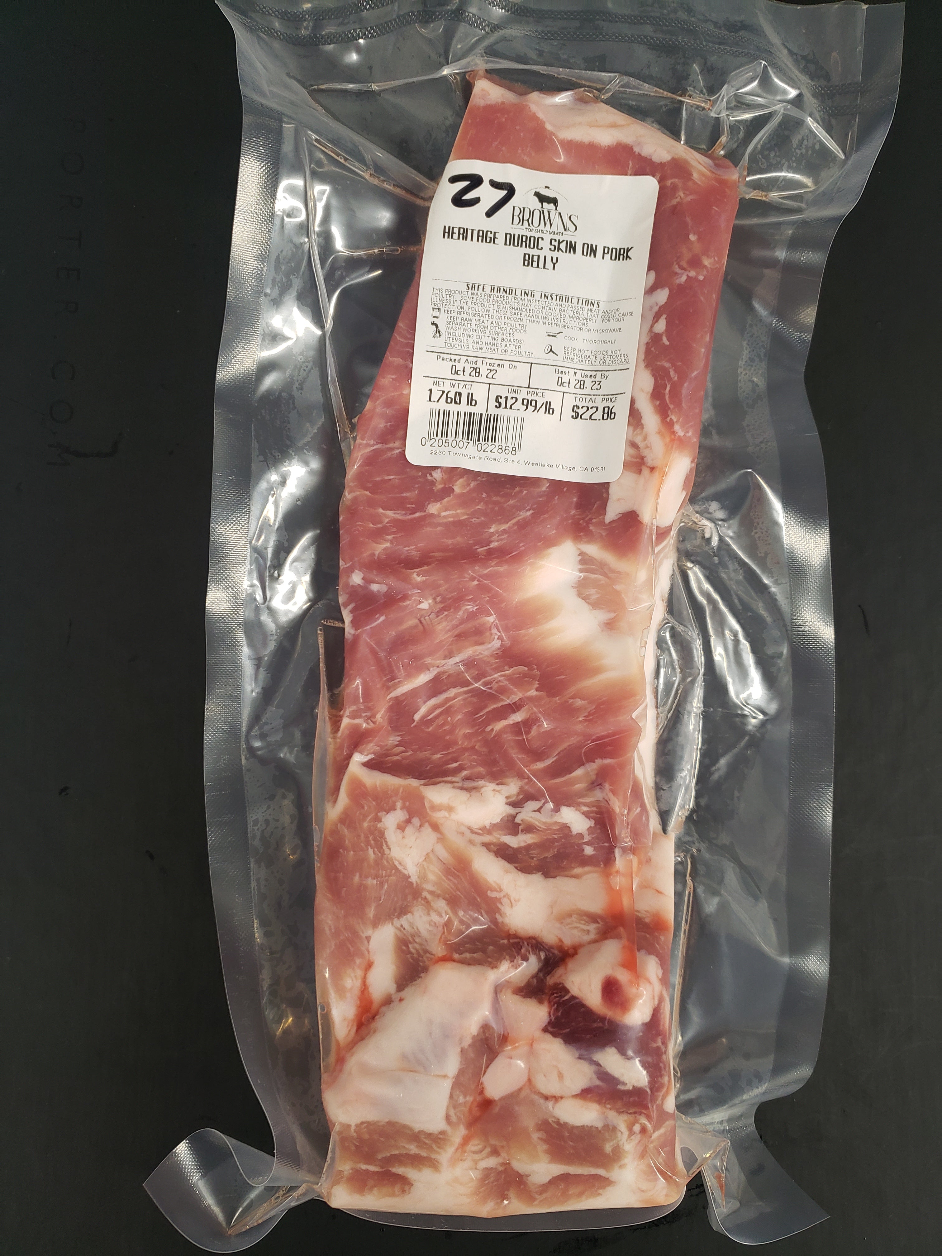 HERITAGE DUROC SKIN ON PORK BELLY #27 – Brown's Top Shelf Meats