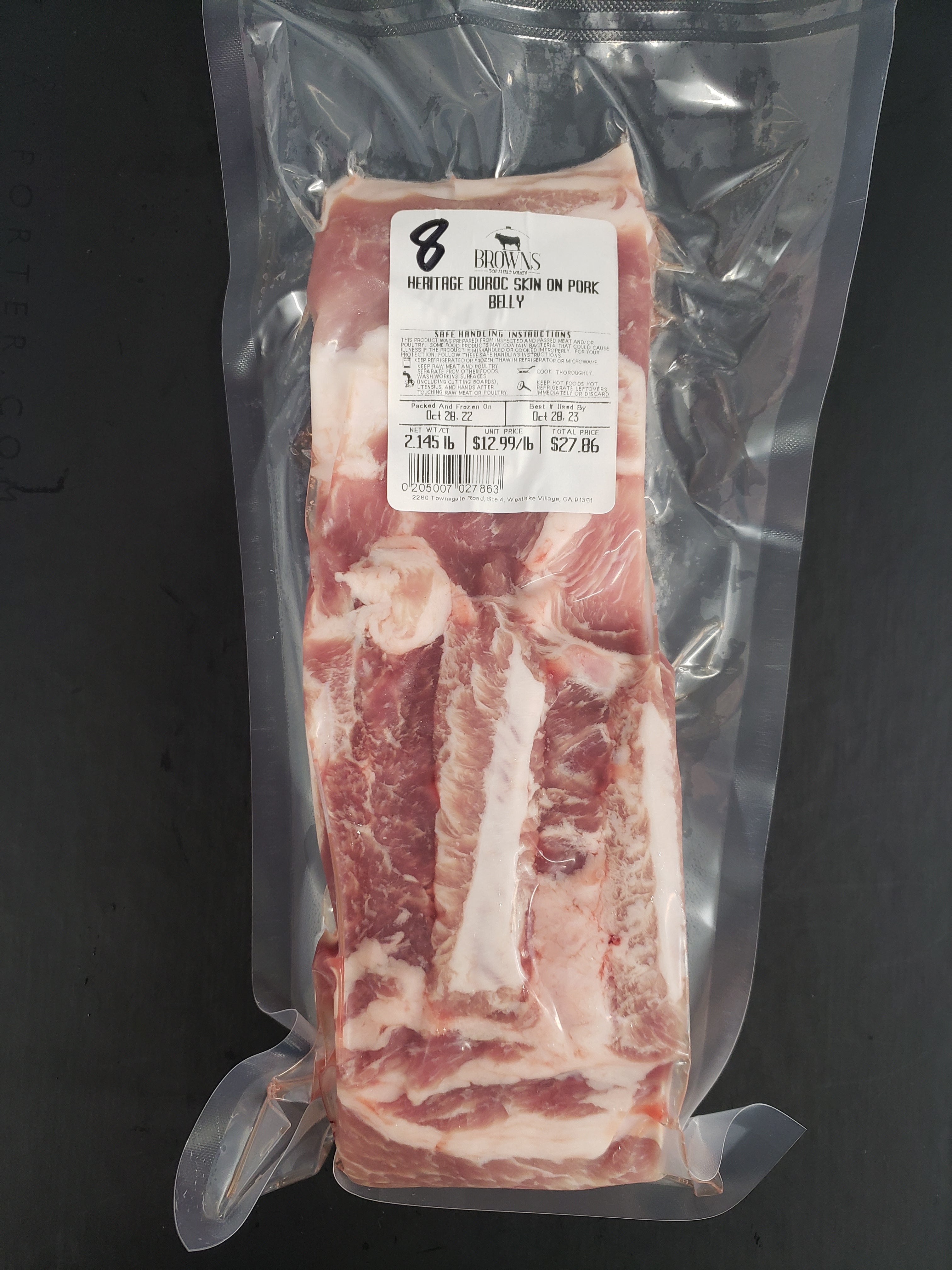 HERITAGE DUROC SKIN ON PORK BELLY #8 – Brown's Top Shelf Meats