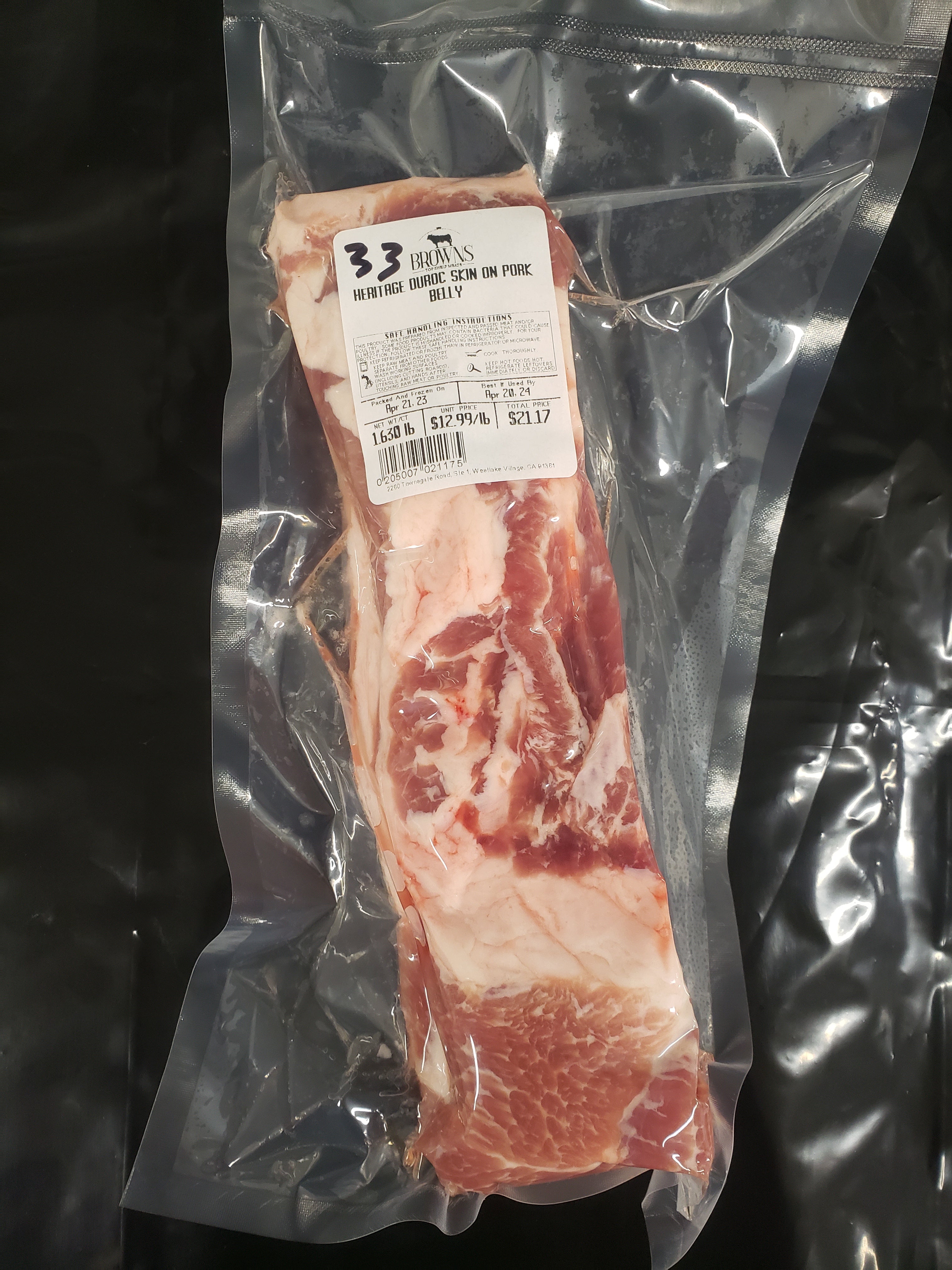 HERITAGE DUROC SKIN ON PORK BELLY #33 – Brown's Top Shelf Meats