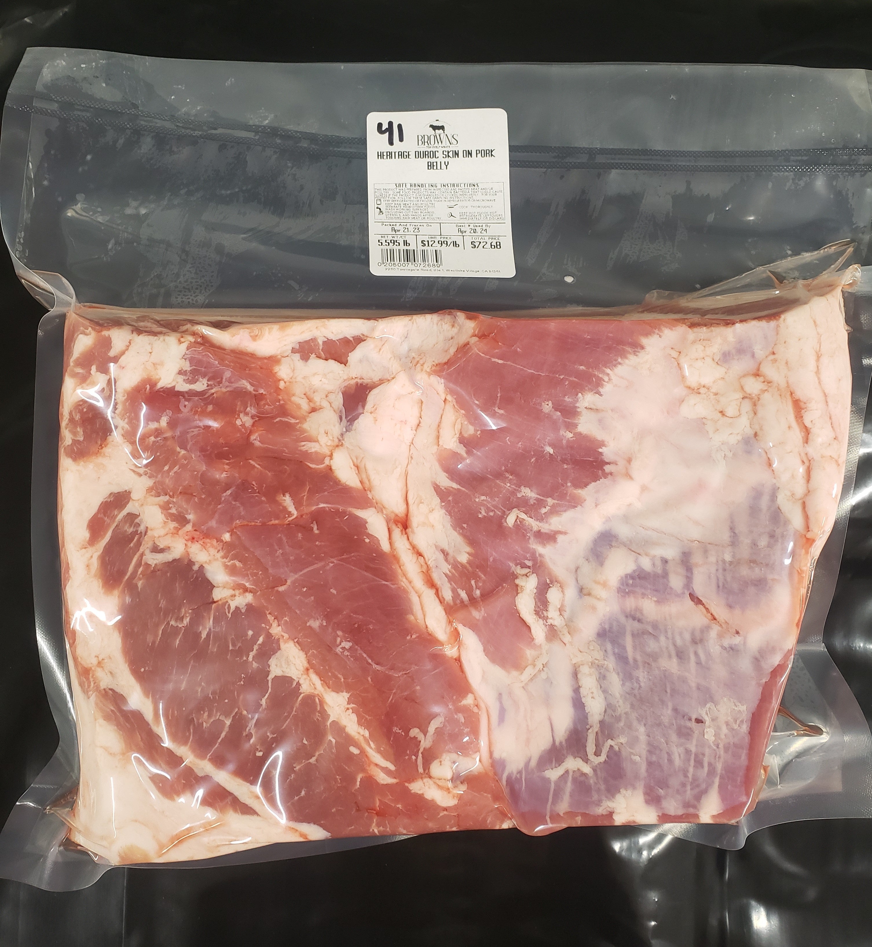 HERITAGE DUROC SKIN ON PORK BELLY #41 – Brown's Top Shelf Meats
