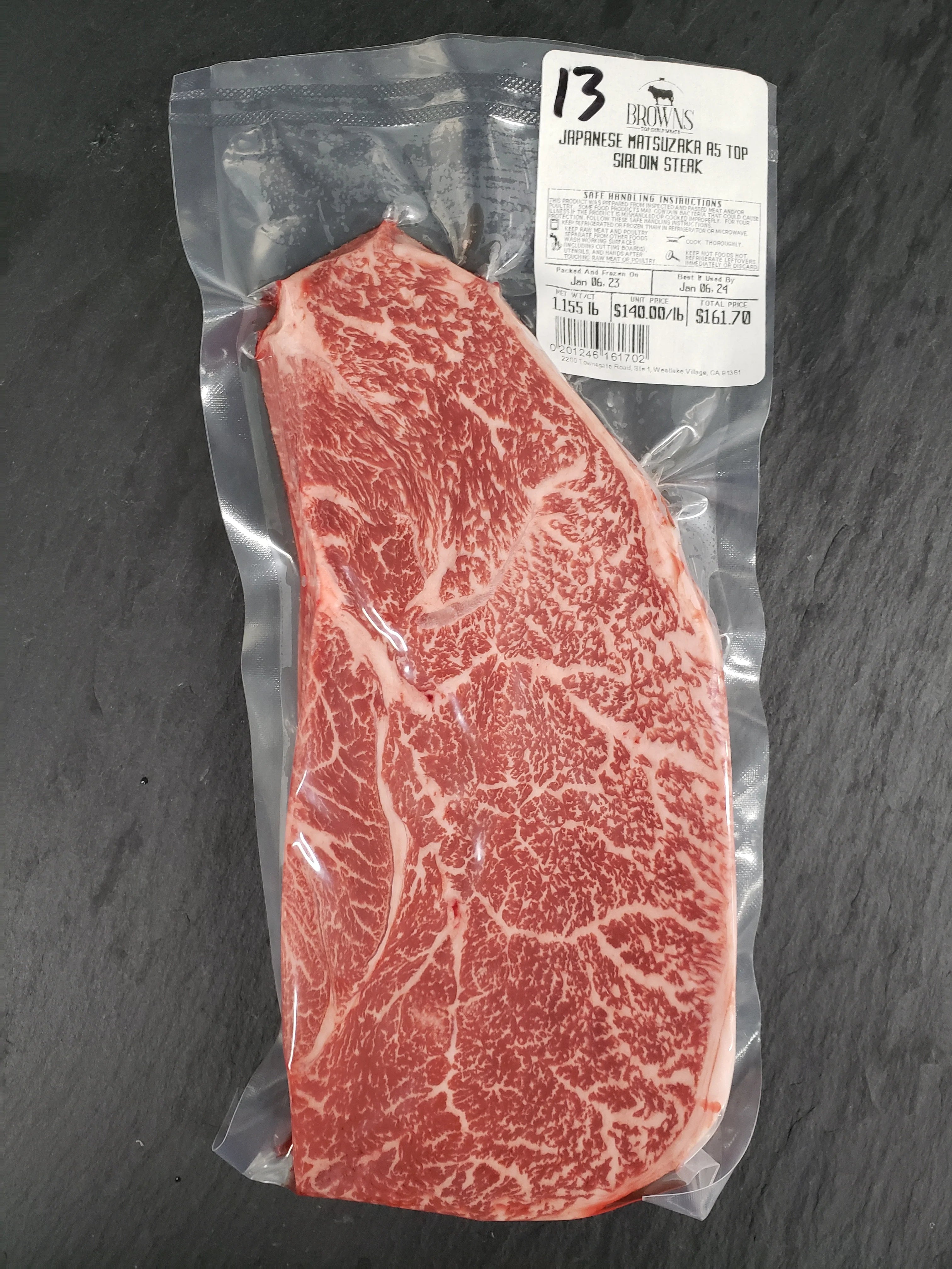 JAPANESE MATSUZAKA A5 WAGYU TOP SIRLOIN STEAK #13 – Brown's Top Shelf Meats