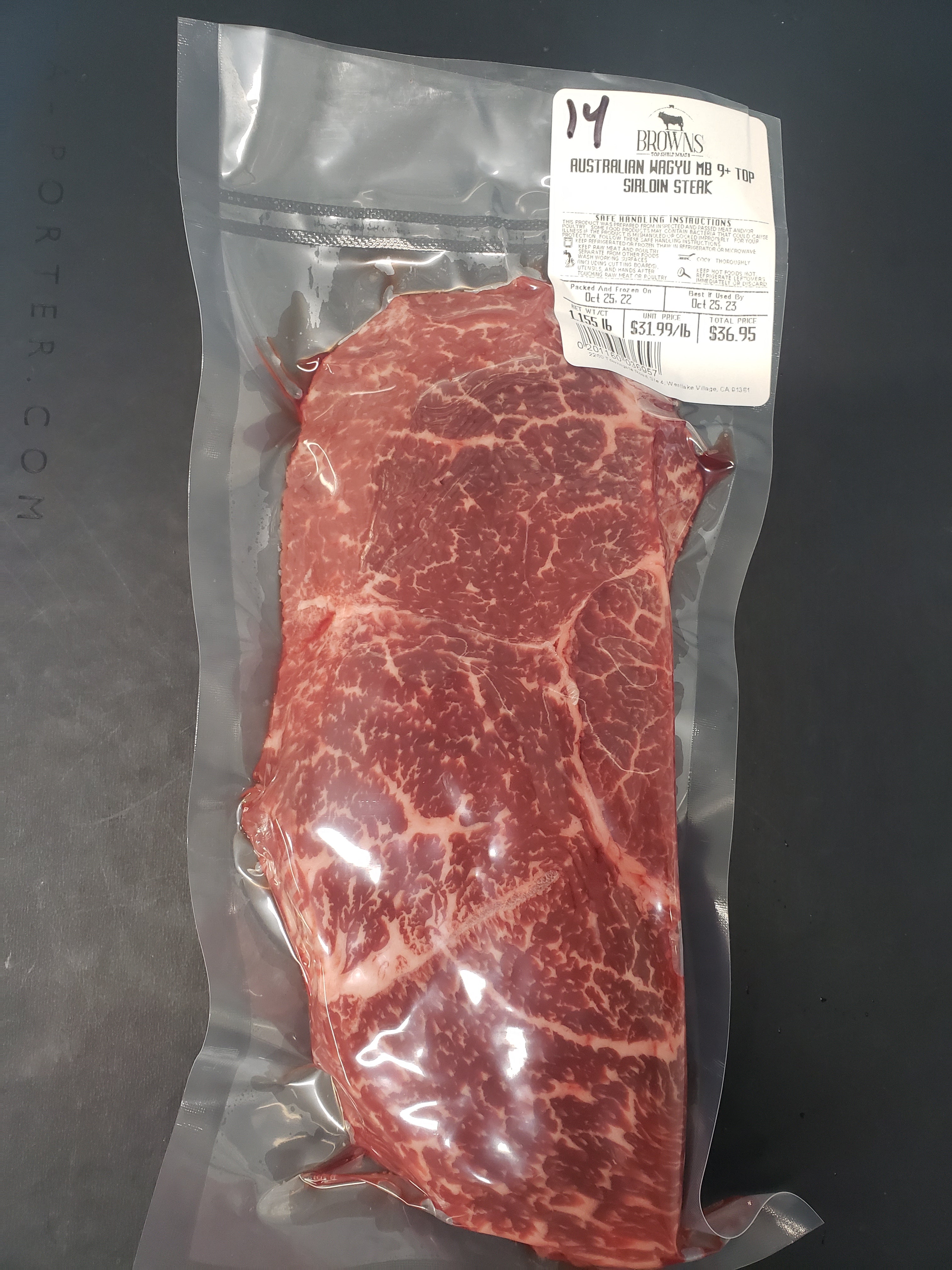 MB 9+ TOP SIRLOIN STEAK #14 – Brown's Top Shelf Meats