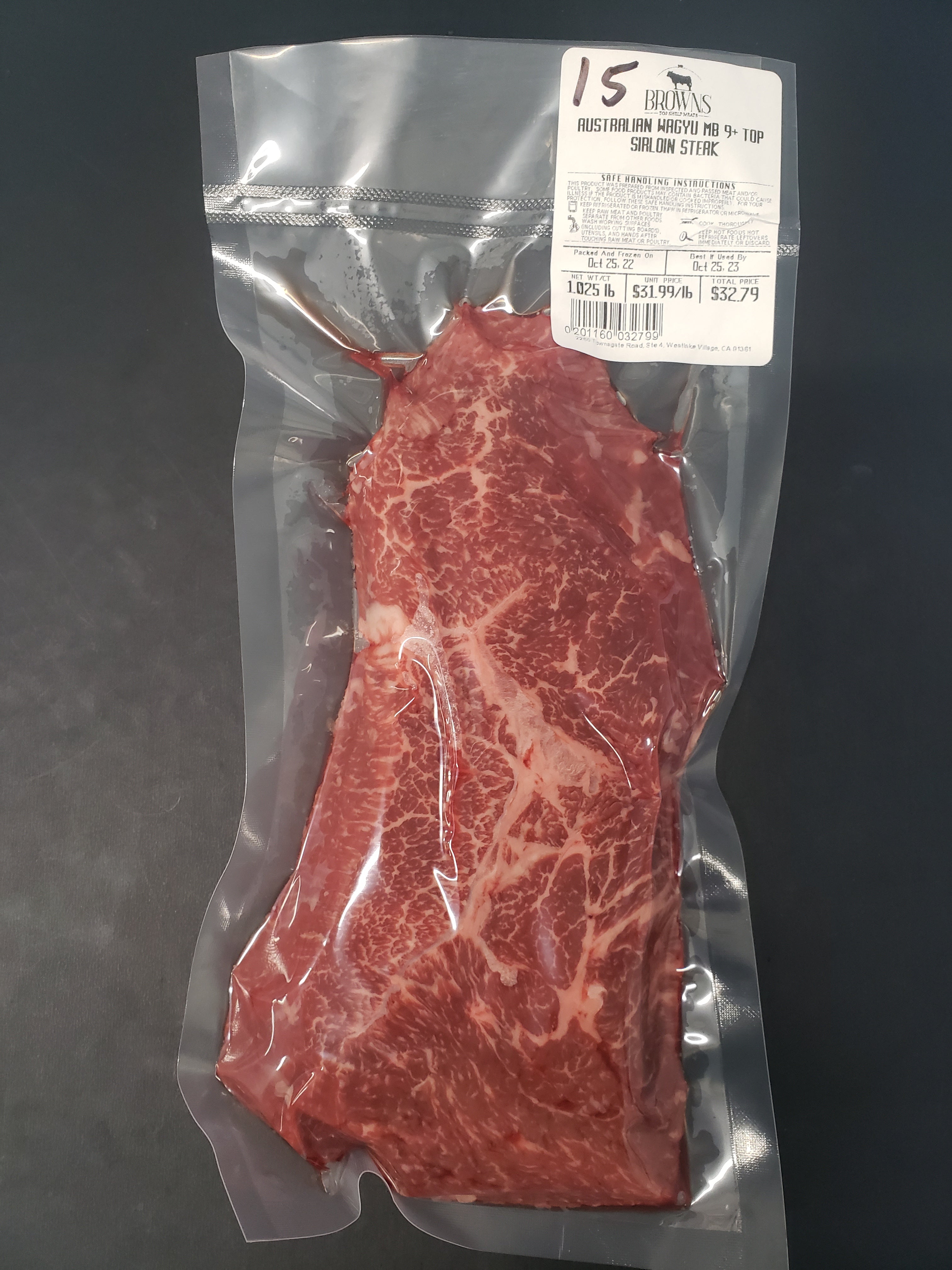 MB 9+ TOP SIRLOIN STEAK #15 – Brown's Top Shelf Meats