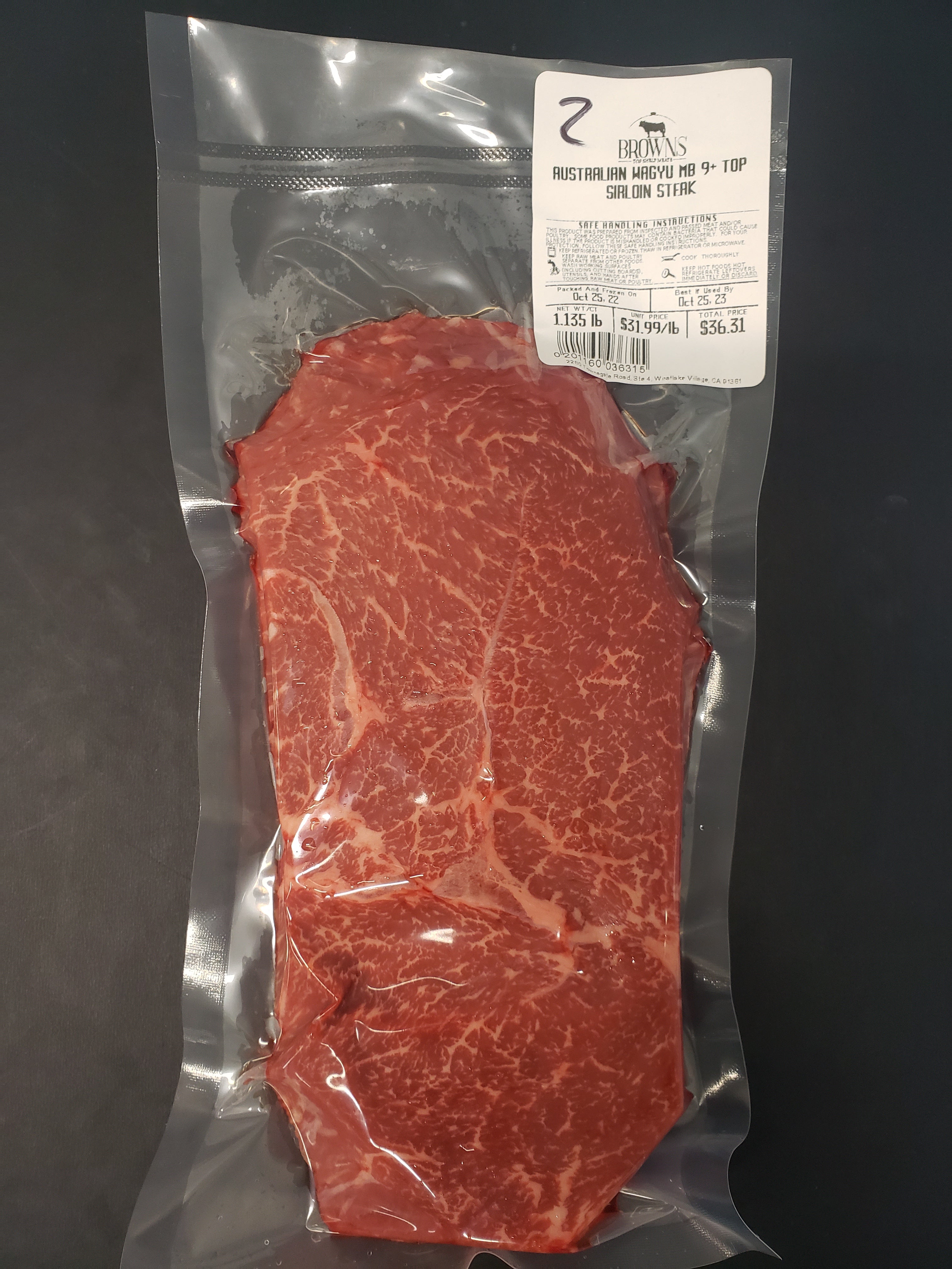 MB 9+ TOP SIRLOIN STEAK #2 – Brown's Top Shelf Meats