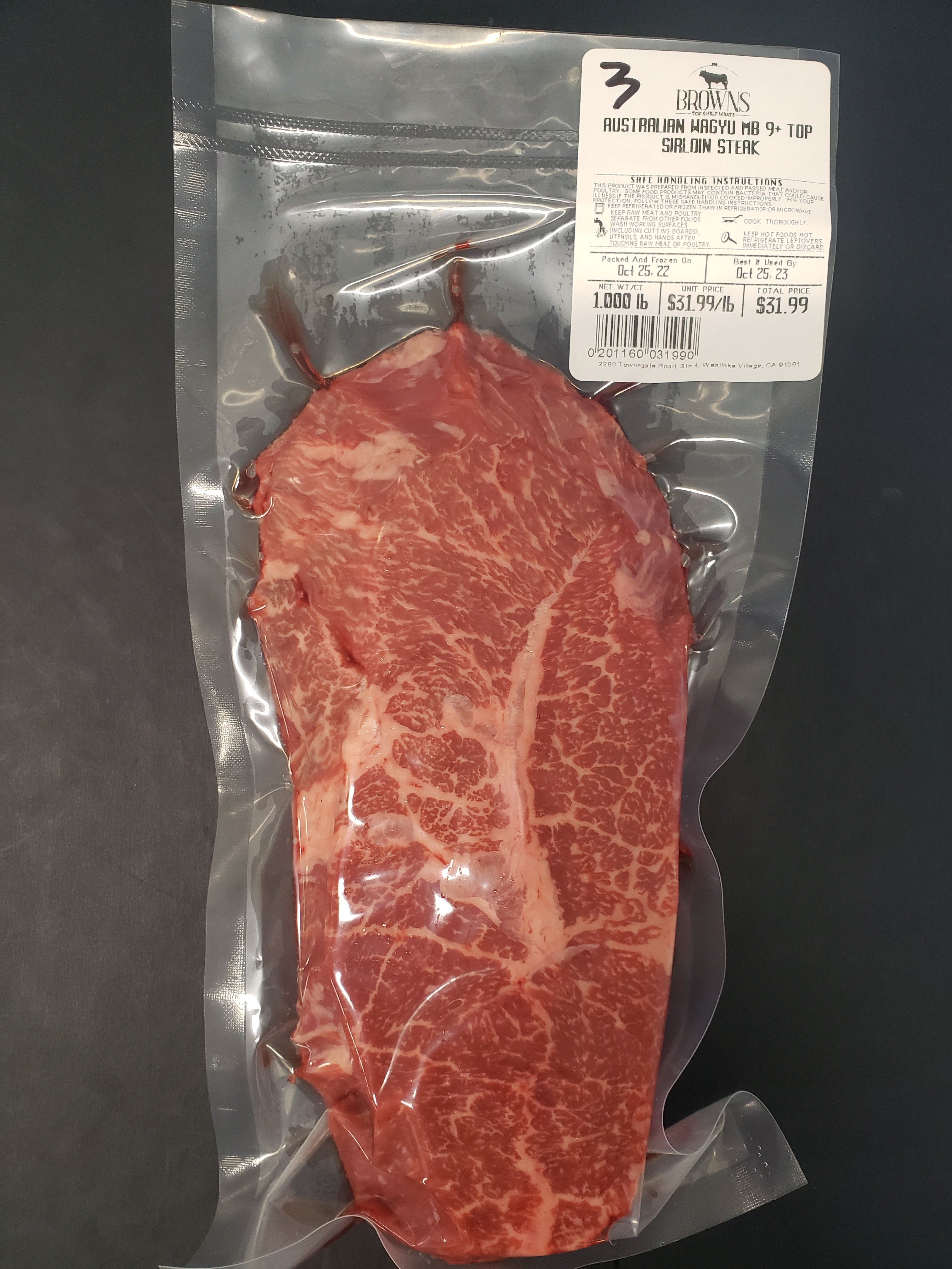 MB 9+ TOP SIRLOIN STEAK #3 – Brown's Top Shelf Meats